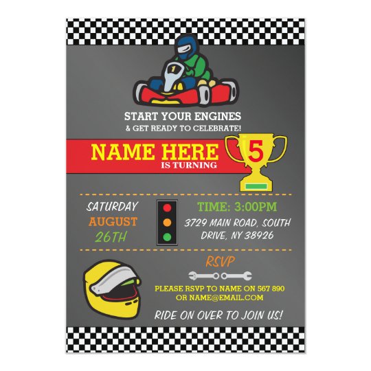 Racing Car Go Karting Kart Birthday Party Invite | Zazzle.com