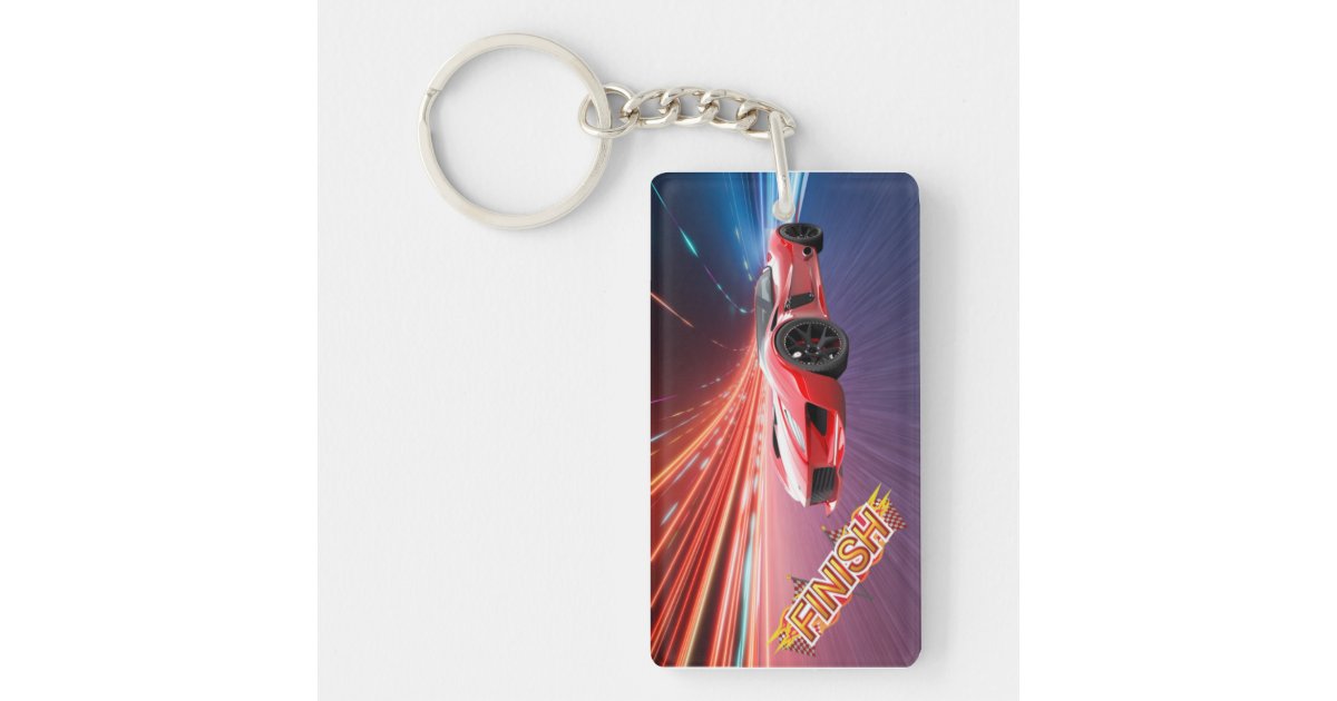 Racing Car Keychain with a Luxury Red Sports Car | Zazzle