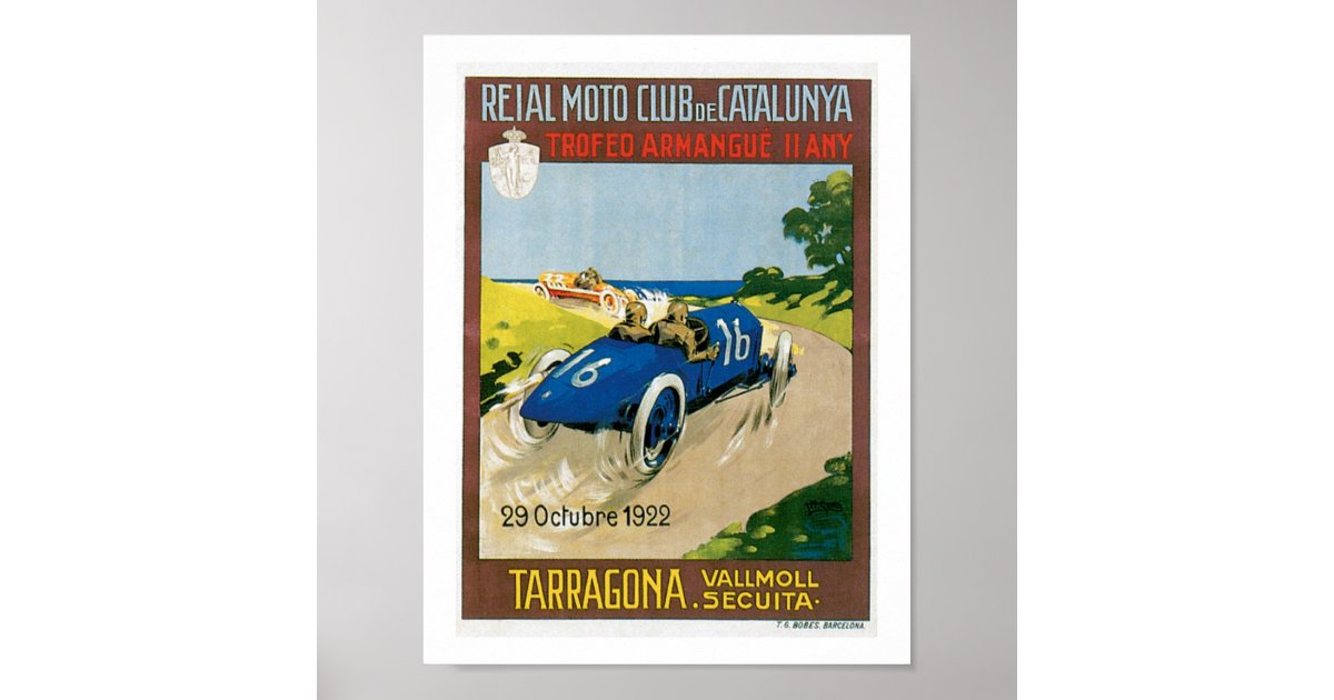 Racing cars 1922 Vintage Art Print Poster | Zazzle