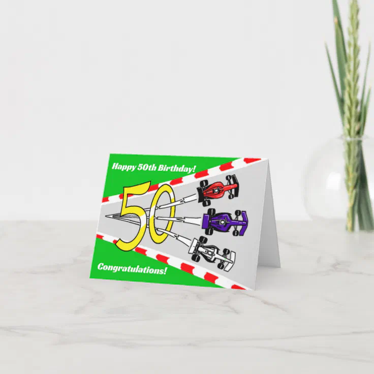 Racing Cars 50th Birthday Card | Zazzle