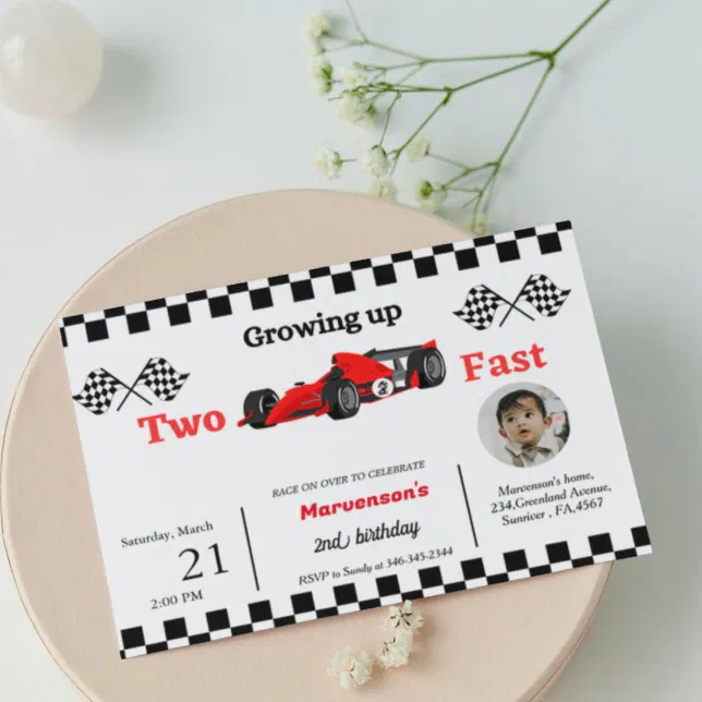 Racing cars bithday boy growing up two fast invitation | Zazzle