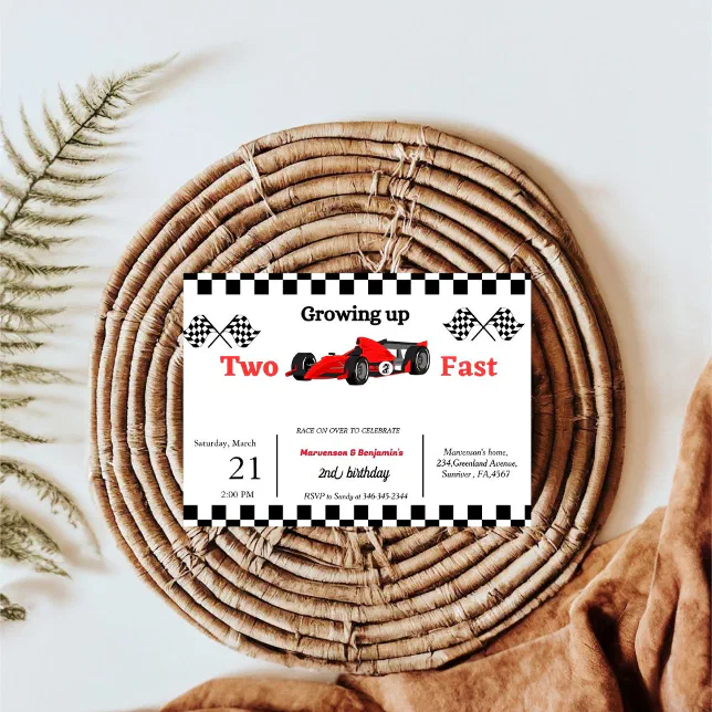 Racing cars bithday twin boys growing up two fast invitation | Zazzle