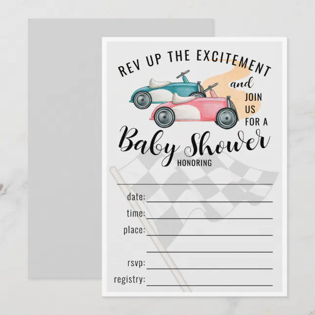 Racing Cars Fill In Baby Shower Invitation | Zazzle