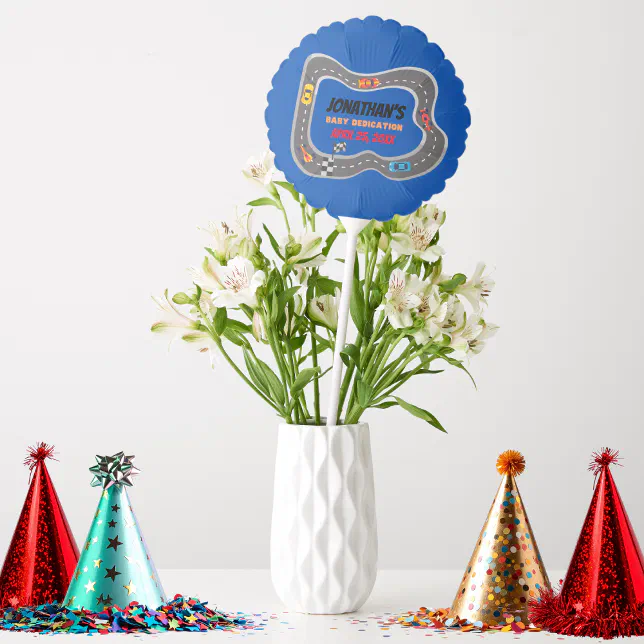 Racing Cars Racetrack Baby Boy Dedication Balloon | Zazzle