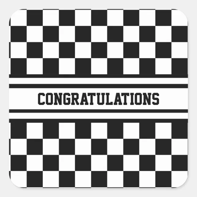 Racing Checkered Winners Flag Black and White Square Sticker | Zazzle