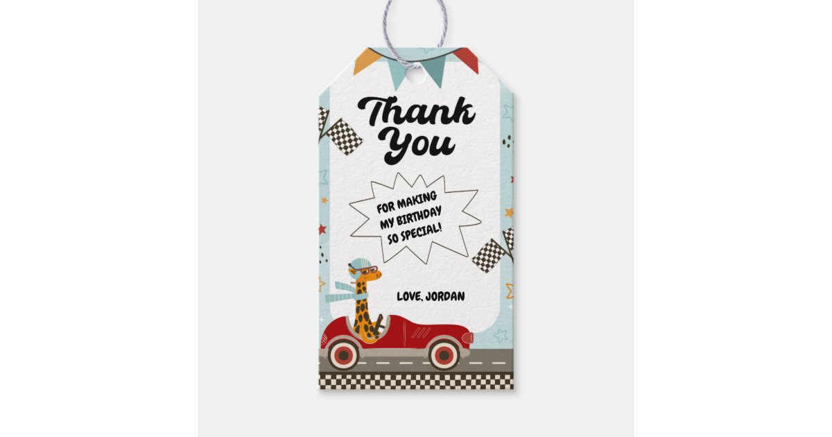 Racing Fast Car Birthday Thank You Tag | Zazzle