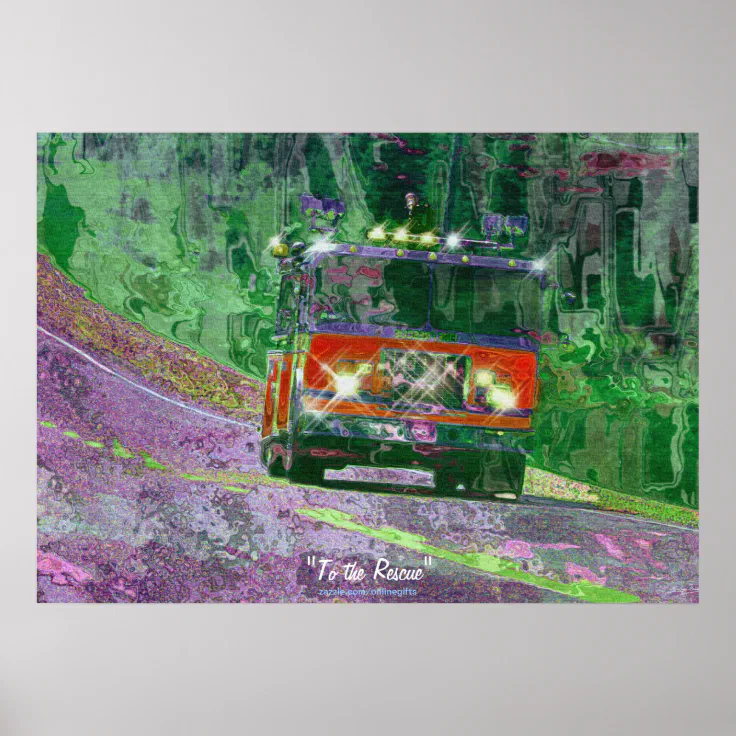 Racing Fire-Truck Fire Engine Transport Art Poster | Zazzle