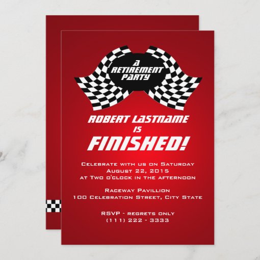 Racing Flags Retirement Party Red Invitation | Zazzle