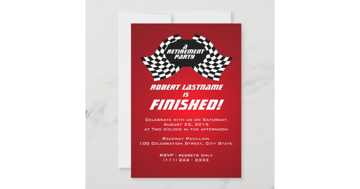 Racing Flags Retirement Party Red Invitation | Zazzle