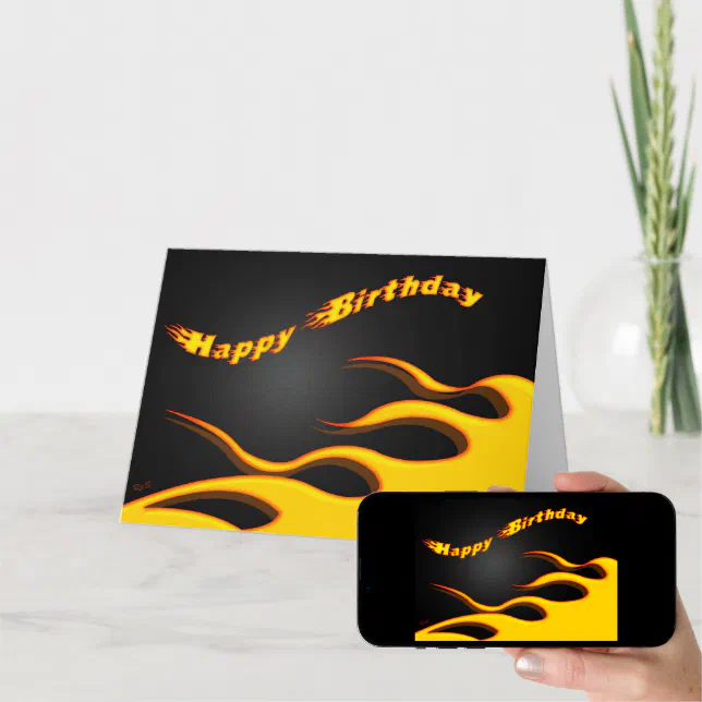 Racing Flames: Happy Birthday Card | Zazzle