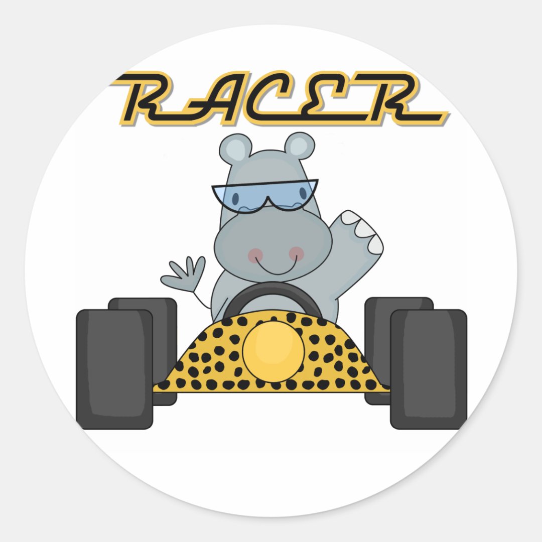 Racing Hippo T-shirts and Gifts Classic Round Sticker | Zazzle