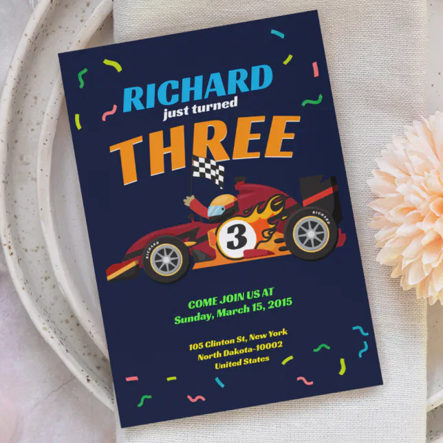 Racing Kid's Birthday Race Car Theme Invitation | Zazzle