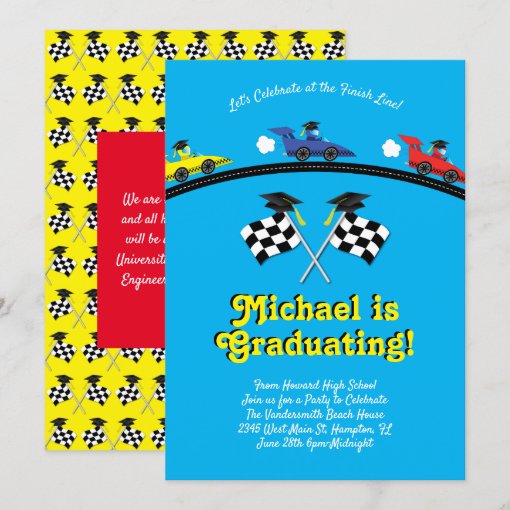 Racing Race Car Graduation Party Invitation | Zazzle