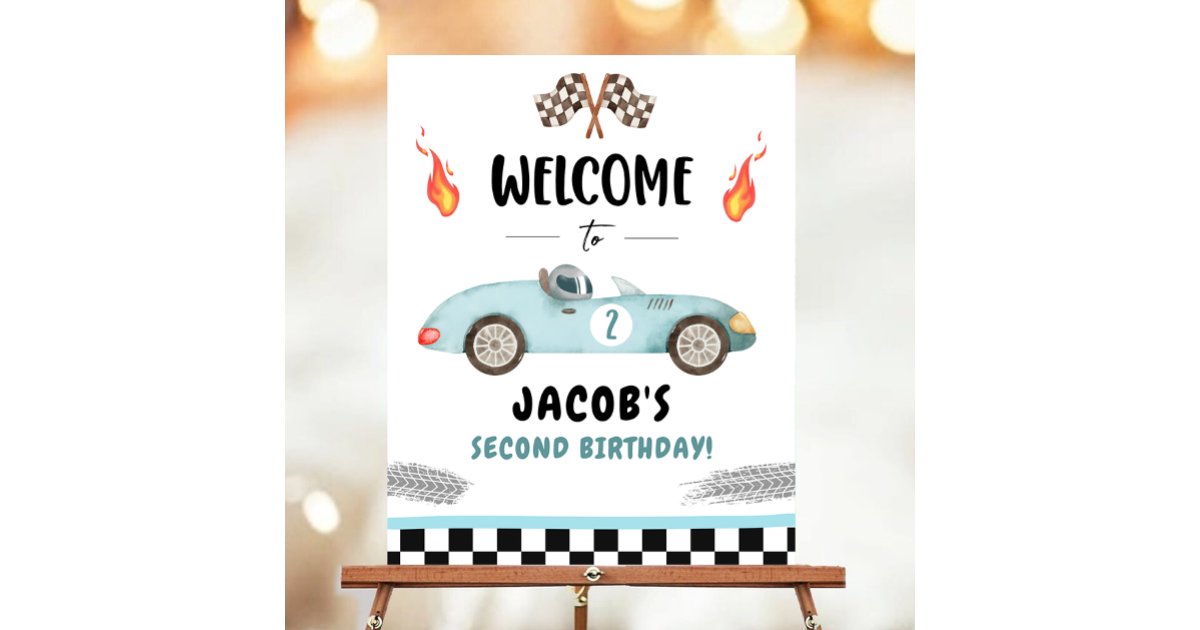 Racing Race Car Two Fast Curious Boy Welcome Poster | Zazzle