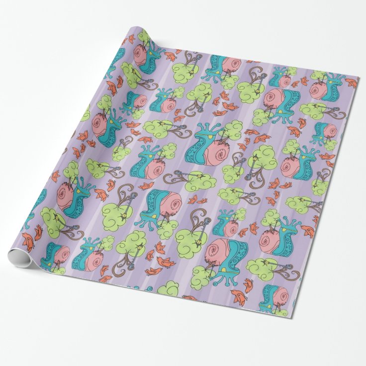 Racing Snails And Birds Wrapping Paper | Zazzle