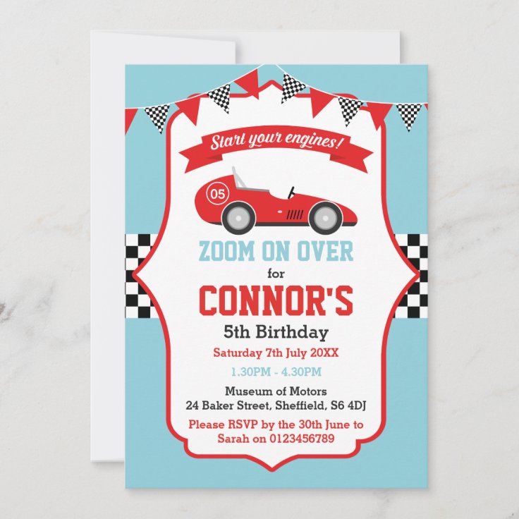 Racing themed birthday party invitation | Zazzle