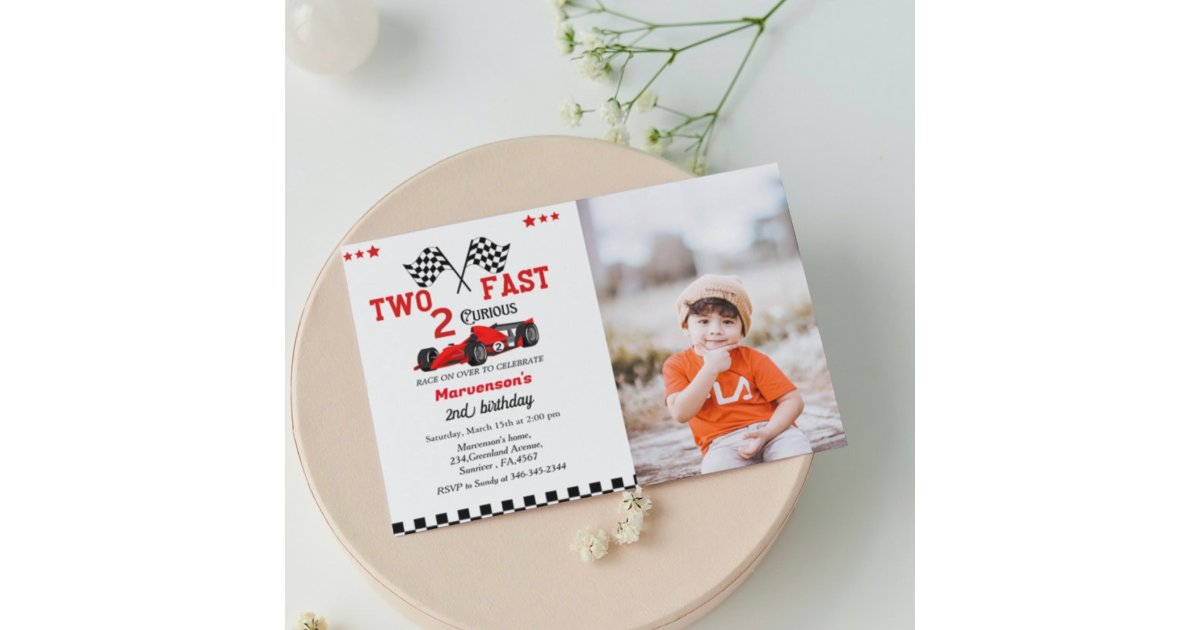 Racing two fast car boy 2nd birthday party invitation | Zazzle