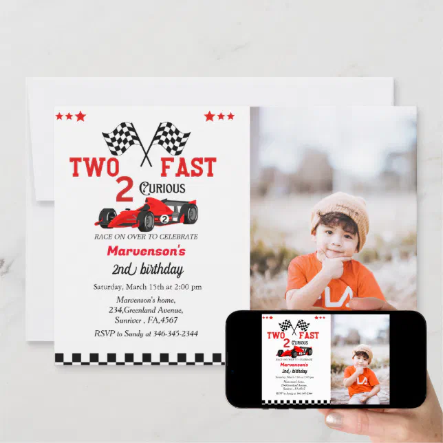 Racing two fast car boy 2nd birthday party invitation | Zazzle