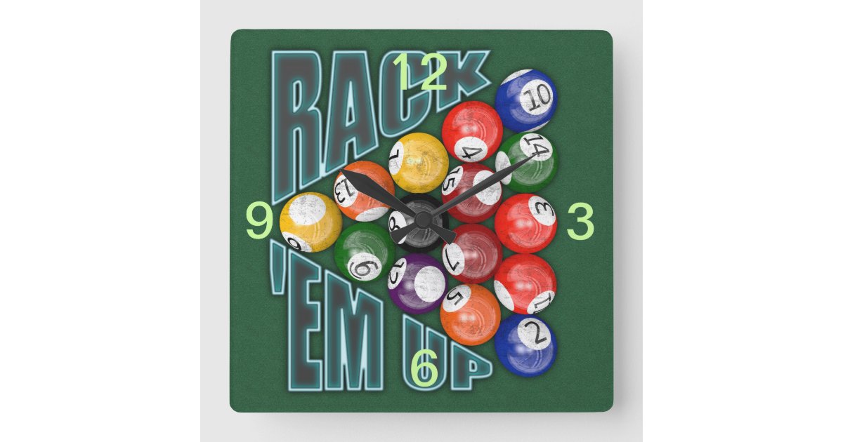 Rack Em Up Square Wall Clock | Zazzle