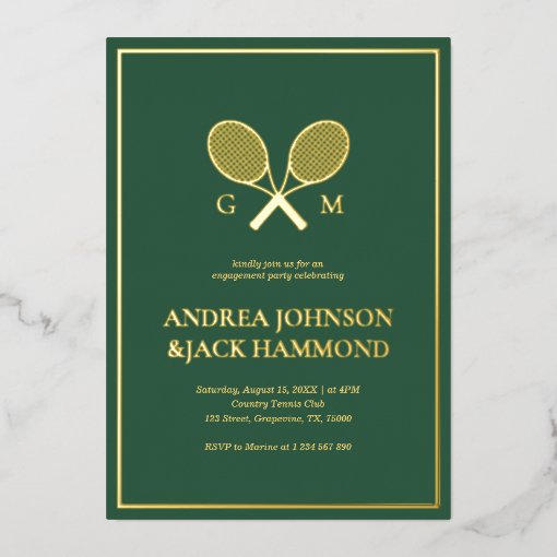 Rackets Monogram Tennis Player Engagement Real Foil Invitation | Zazzle