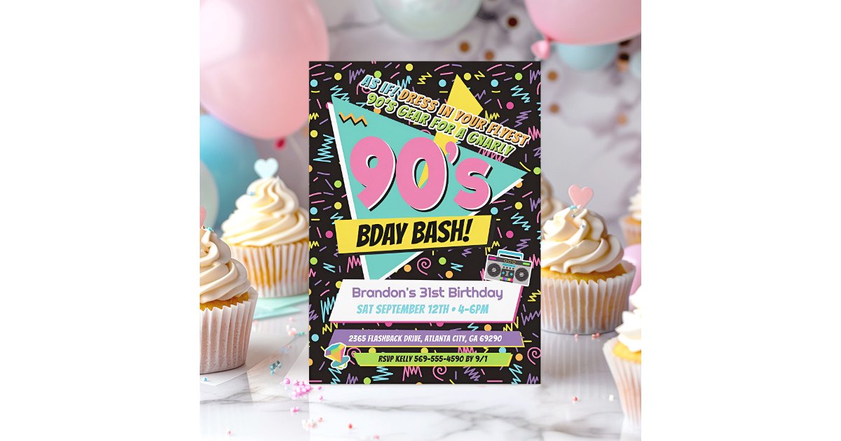 Rad 90s Memphis Style Birthday Party Invitation | Zazzle