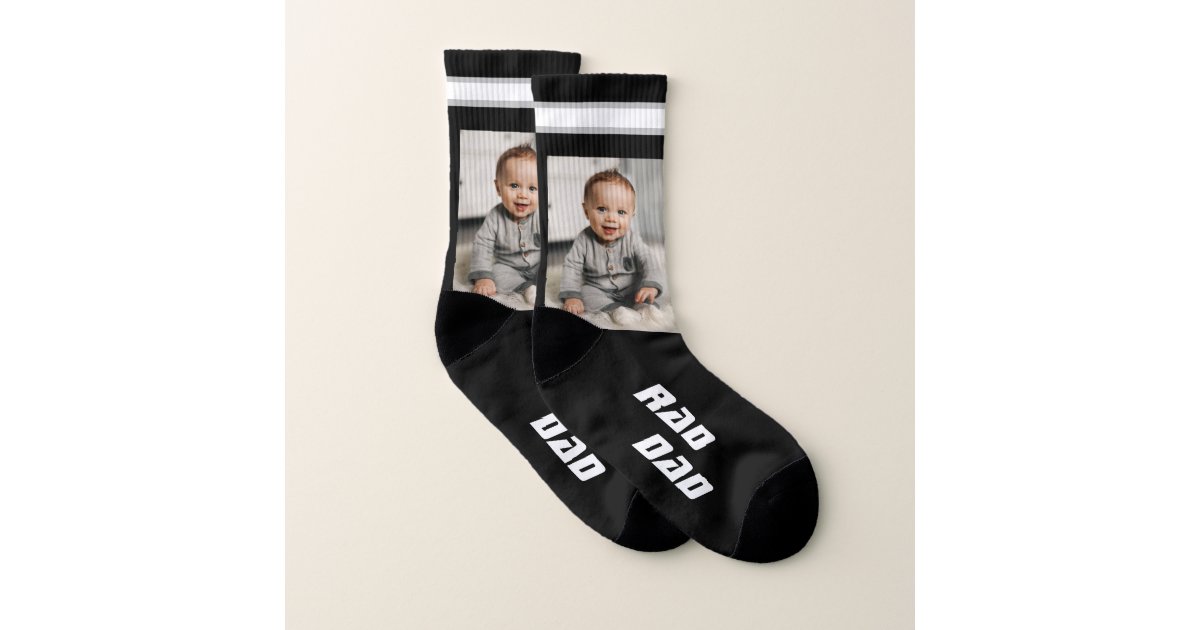 Rad Dad Photo Black Socks | Zazzle