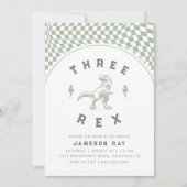 Rad Dinosaur Three Rex Boys Green Birthday Invitation | Zazzle