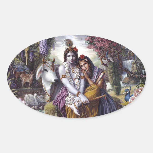 Radha and Krishna Oval Sticker | Zazzle