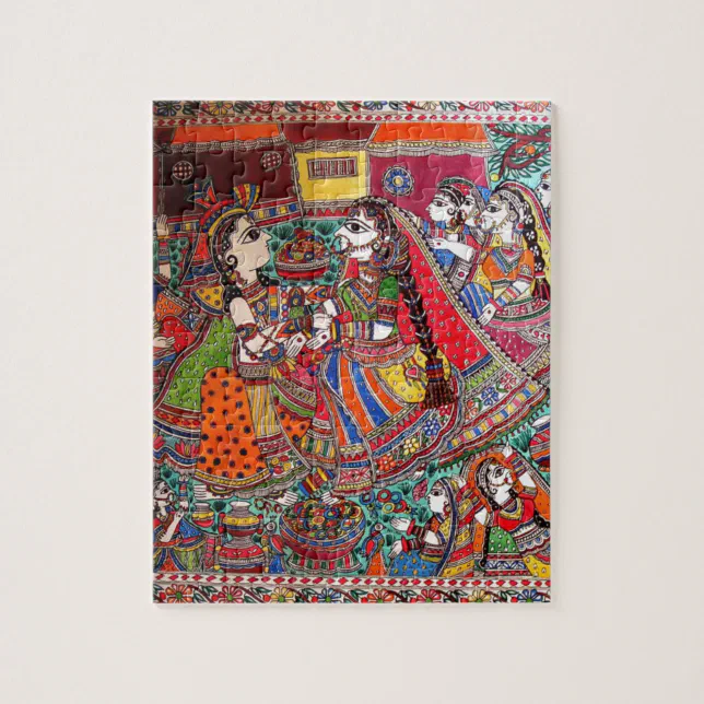 RADHA-KRISHNA MADHUBANI ANCIENT INDIAN ART STYLE JIGSAW PUZZLE | Zazzle
