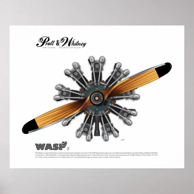 Radial Aircraft Engine with Prop Art Poster | Zazzle