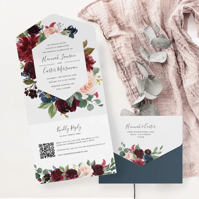 Radiant Bloom Floral Wedding QR Code All In One Invitation | Zazzle