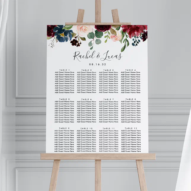 Radiant Bloom Floral Wedding Seating Chart Foam Board | Zazzle