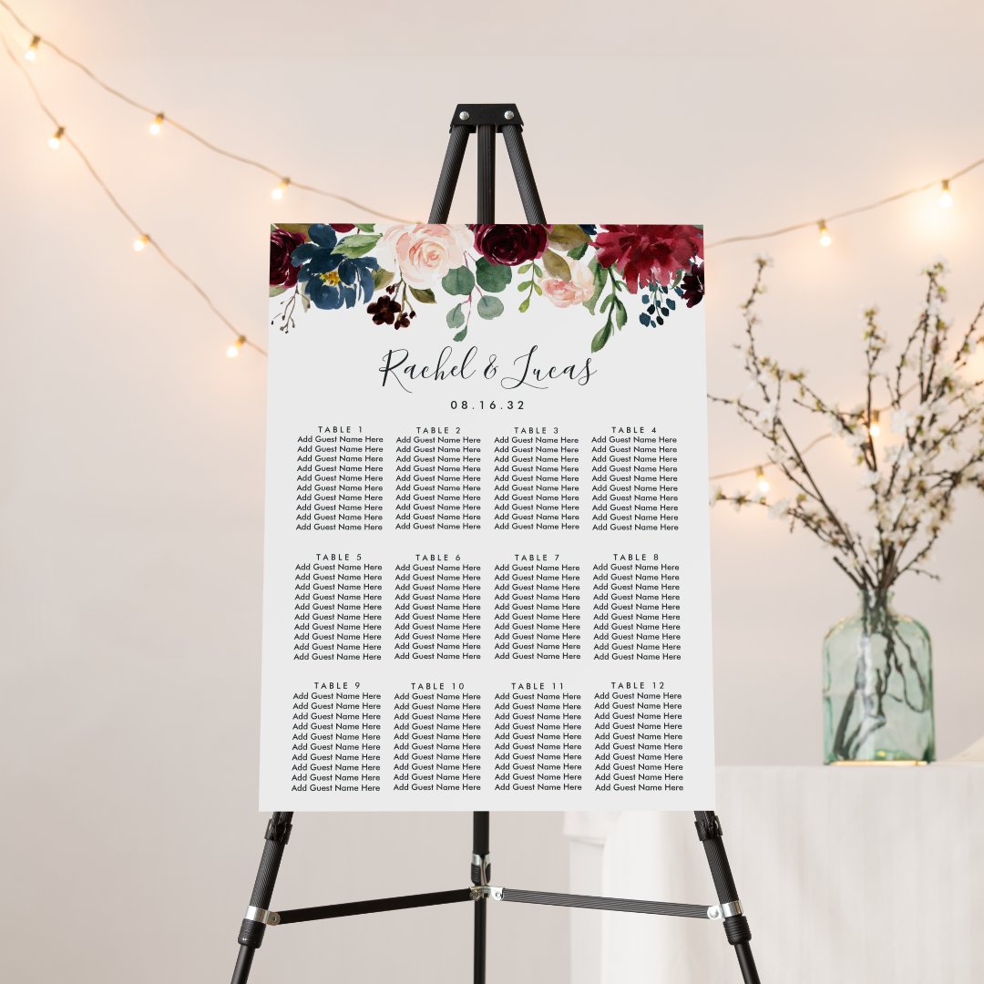 Radiant Bloom Floral Wedding Seating Chart Foam Board | Zazzle