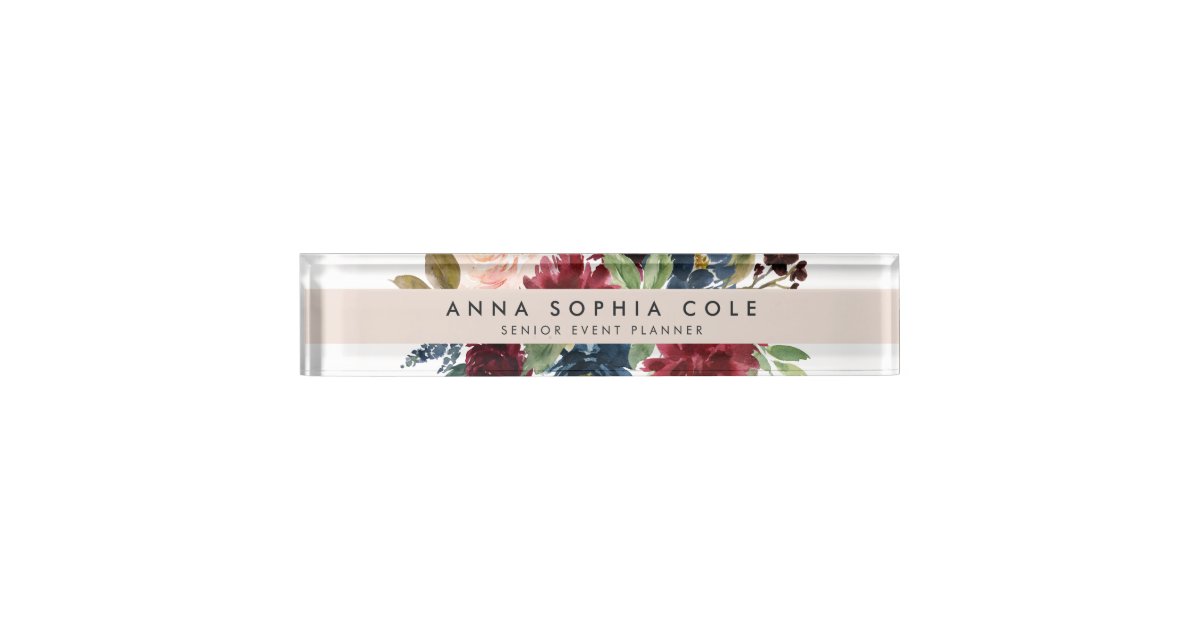 Radiant Bloom | Modern Watercolor Floral Desk Name Plate | Zazzle