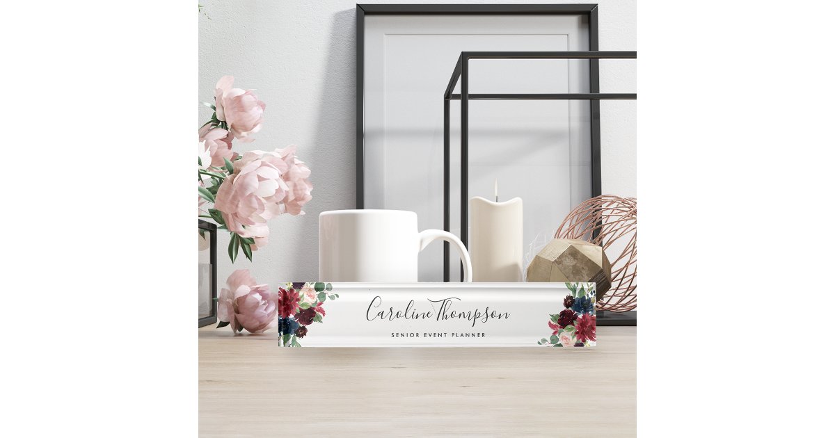 Radiant Bloom | Watercolor Floral Desk Name Plate | Zazzle