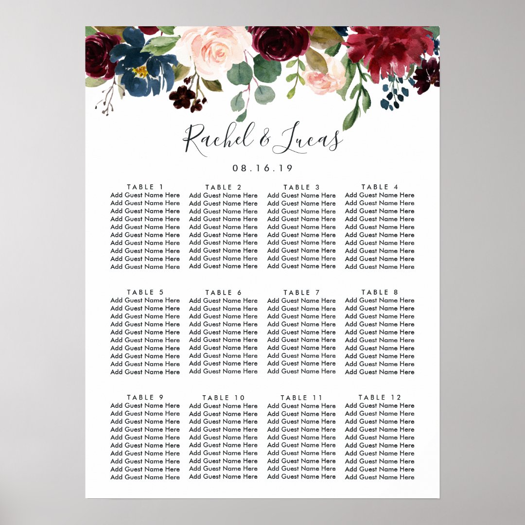 Radiant Bloom Wedding Seating Chart | Zazzle