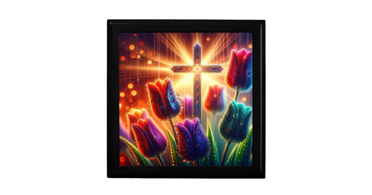 “Radiant Christian Cross: Raindrops on Tulips" Gift Box | Zazzle