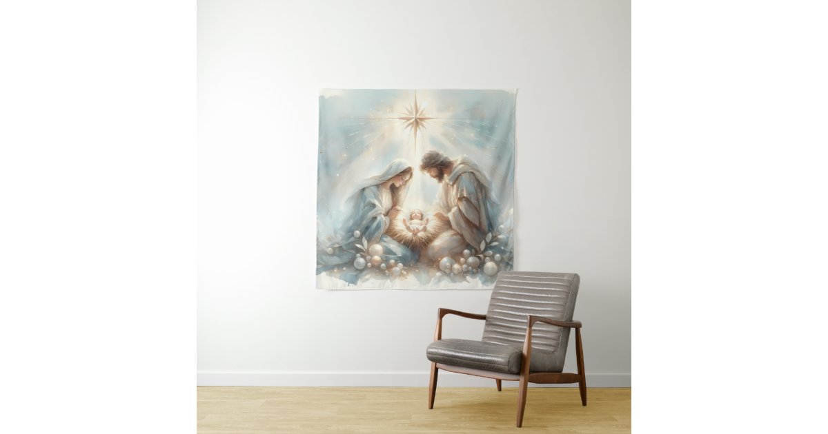 Radiant Holy Family Nativity Scene Tapestry | Zazzle