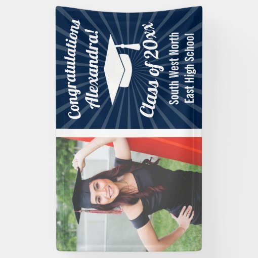 Radiant Navy Blue Custom Photo Graduation Banner | Zazzle