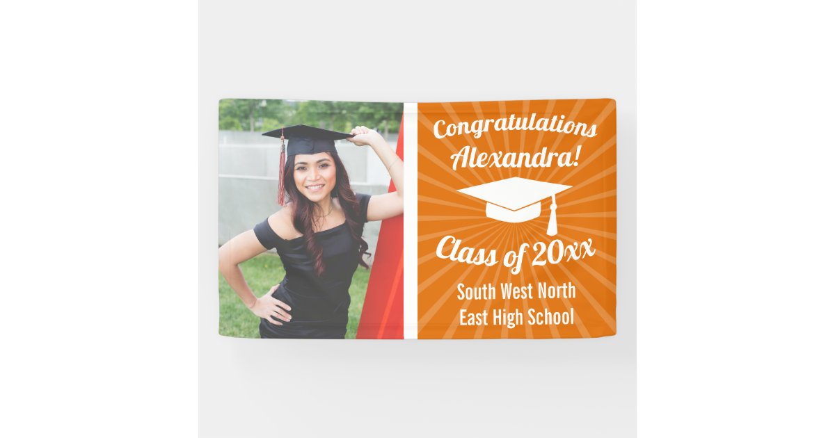 Radiant Orange Custom Photo Graduation Banner | Zazzle