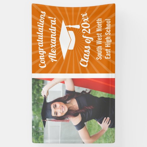 Radiant Orange Custom Photo Graduation Banner | Zazzle