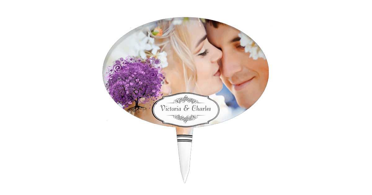 Radiant Purple Heart Leaf Tree Wedding Cake Topper | Zazzle