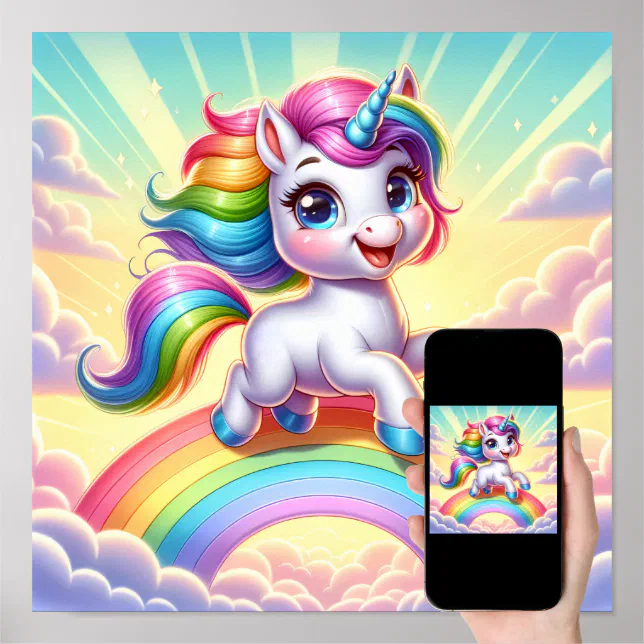 Radiant Rainbow Unicorn - Fantasy Nursery Kids Poster | Zazzle