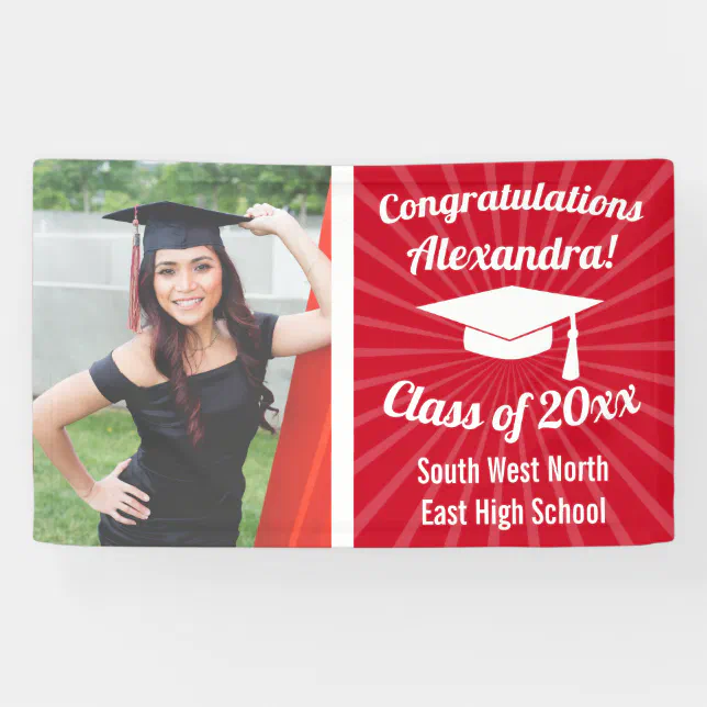 Radiant Red Custom Photo Graduation Banner | Zazzle