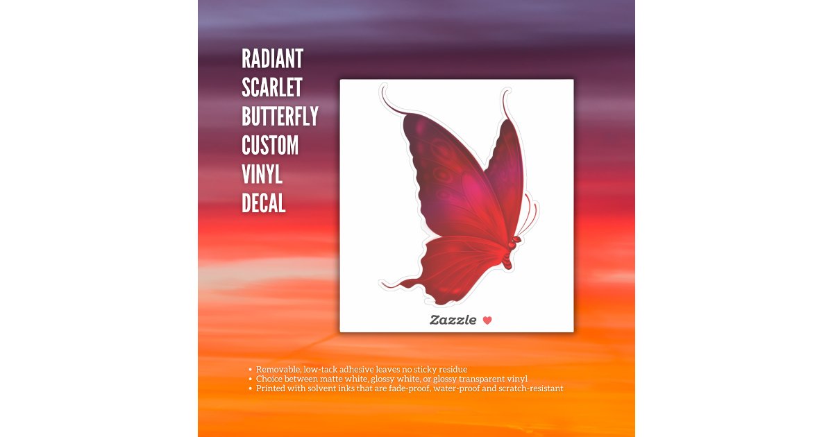 Radiant Scarlet Butterfly- Custom Vinyl Decal | Zazzle