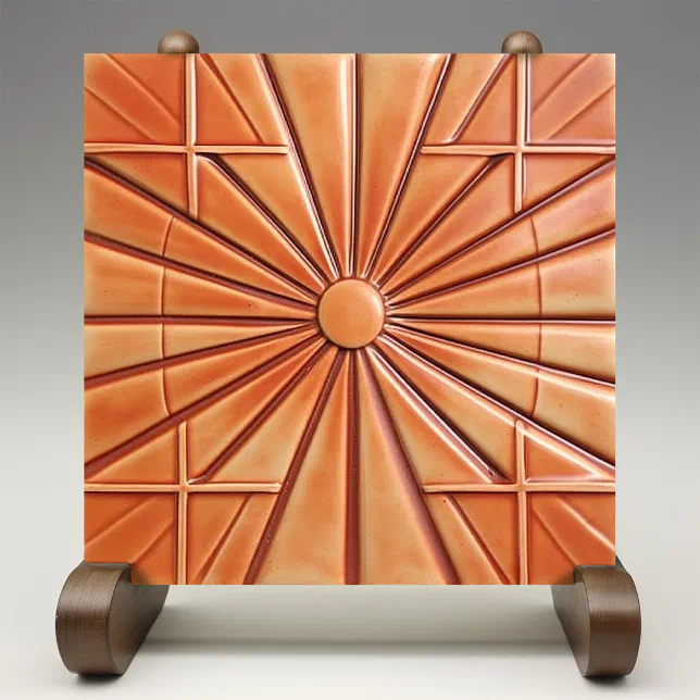 Radiant Sunburst Warm Terracotta Ceramic Tile | Zazzle