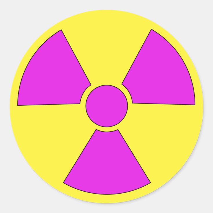 Radiation warning sign magenta and yellow classic round sticker | Zazzle