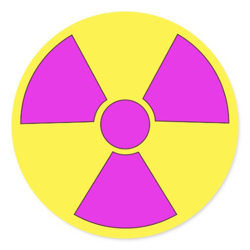 Radiation warning sign magenta and yellow classic round sticker | Zazzle