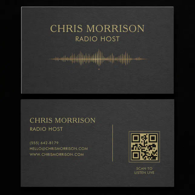 Radio Host Black Gold QR Code Business Card | Zazzle