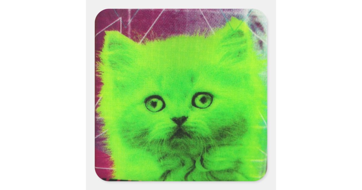 radioactive cat square sticker | Zazzle